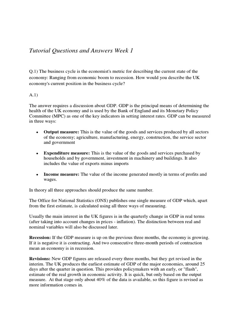 01 Econ 208 Week 1 Tutorial Solutions | PDF | Cost Of Living | Recession