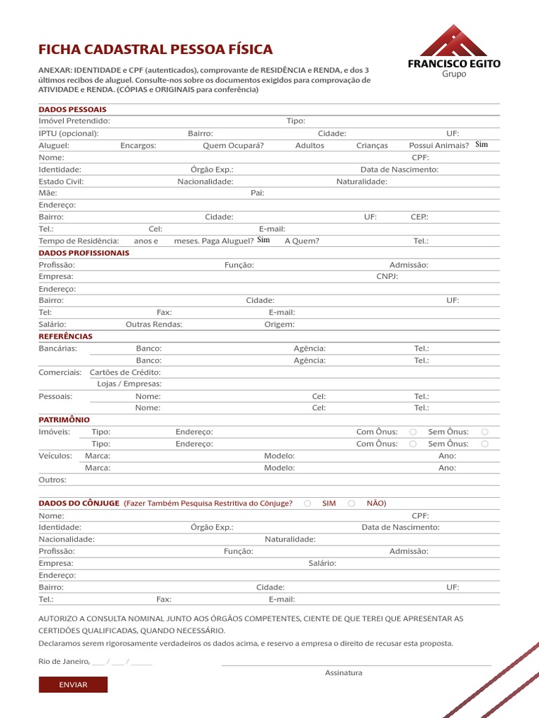 FICHA CADASTRAL LOCATÁRIO PF | PDF