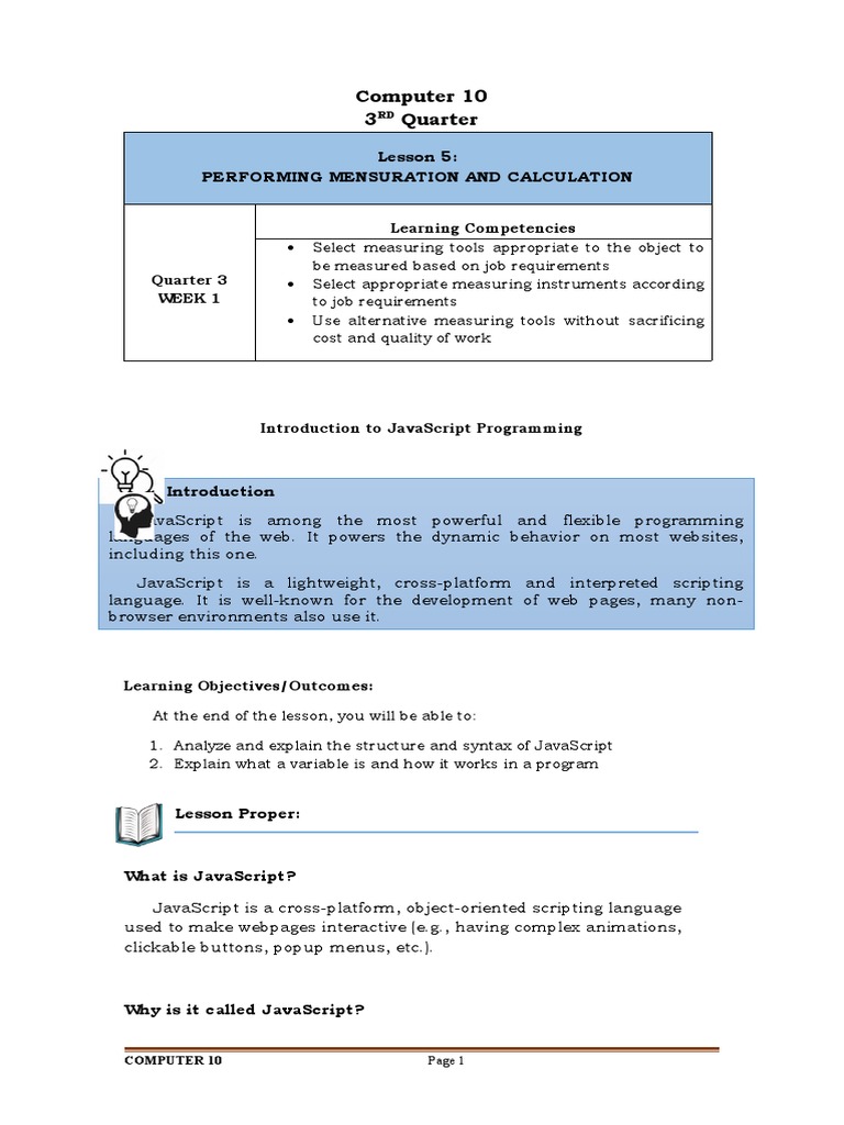 Q3 Computer 10 Week 1 Pdf Java Script Dynamic Web Page 3993