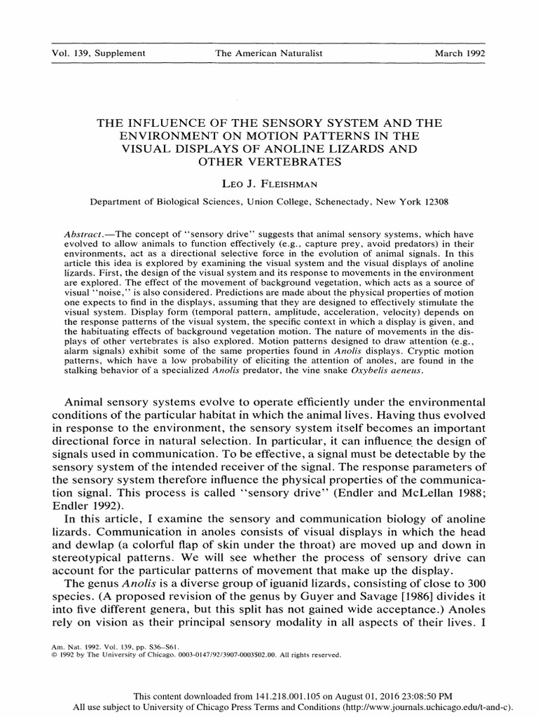 Fleishman1992 - THE INFLUENCE OF THE SENSORY SYSTEM AND THE ENVIRONMENT ON MOTION PATTERNS IN ...