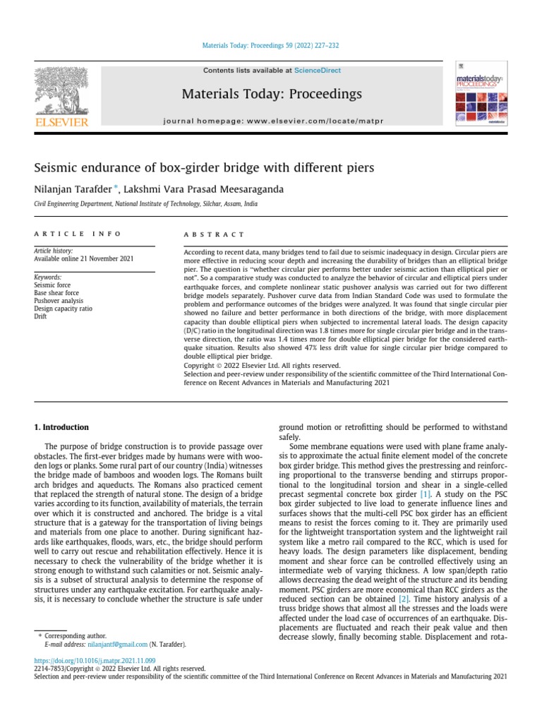Seismic Endurance of Box-Girder Bridge With Different Piers | PDF
