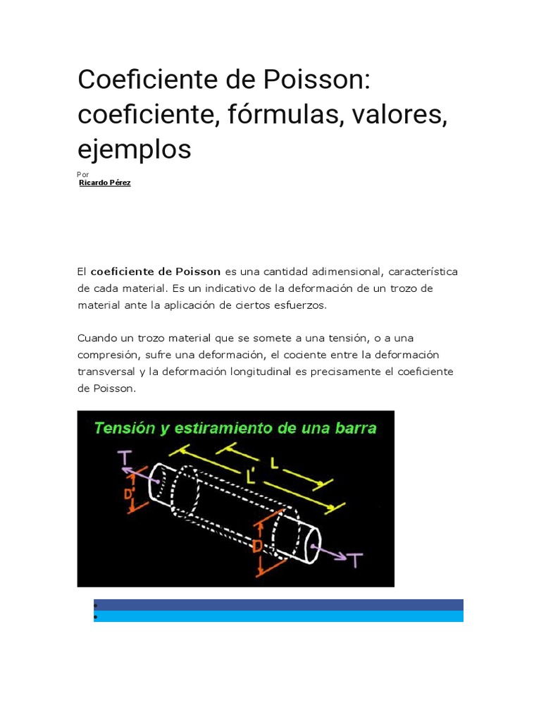 Coeficiente de Poisson: Definición y Cálculos | PDF | Métodos y ...
