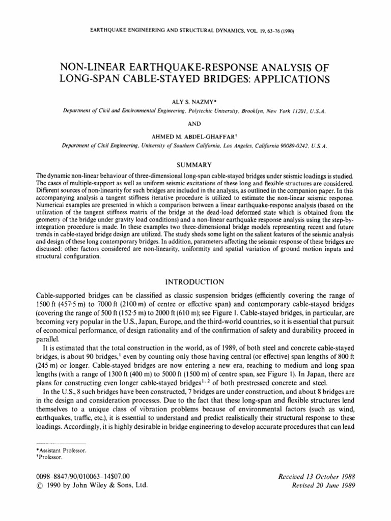 Non-Linear Earthquake-Response Analysis of Long Span Cablestayed Bridge ...