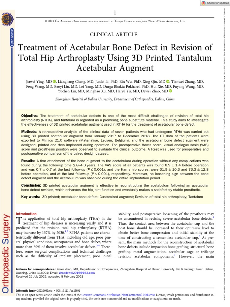 Orthopaedic Surgery - 2023 - Ying - Treatment of Acetabular Bone Defect ...