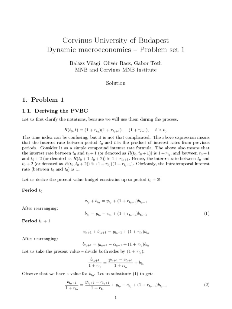 Corvinus 2021 Dynamic Macroeconomics Problem Set 01 Solution | PDF | Lagrangian Mechanics | Interest