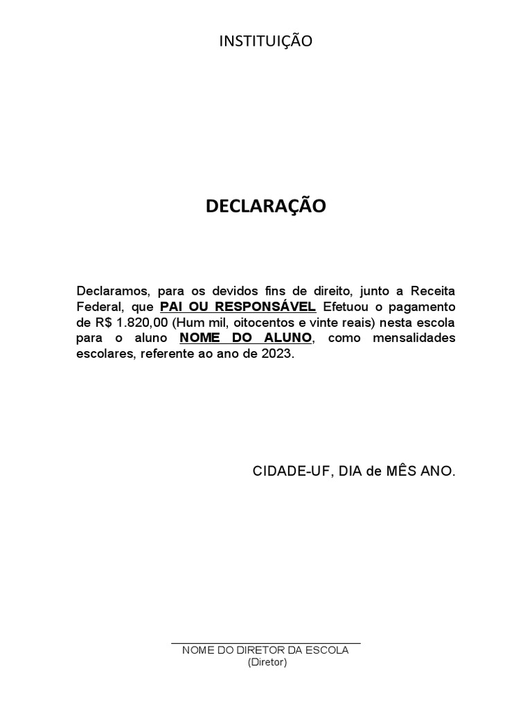 Declaração para Imposto de Renda | PDF