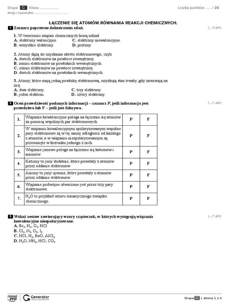 Łączenie Się Atomów - Równania Reakcji Chemicznych.: Grupa - Strona 1 Z ...