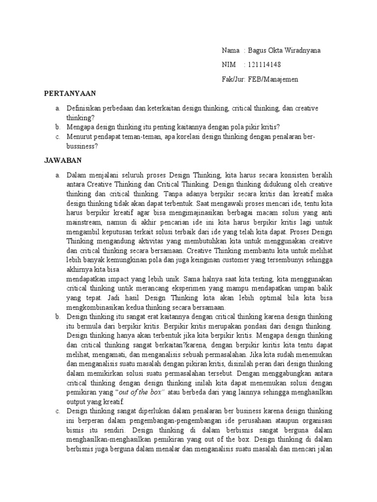 Design Thinking - Bagus Okta - 121114148 | PDF | Seni