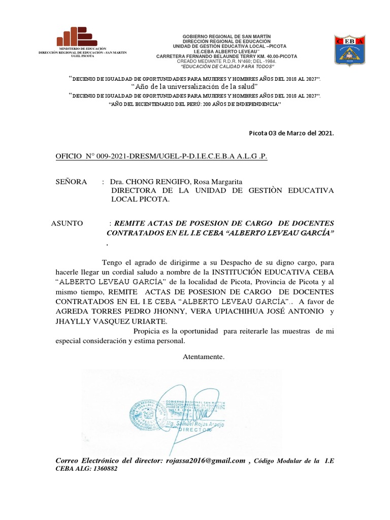 09 Oficio Emite Actas de Posecion de Cargo | PDF