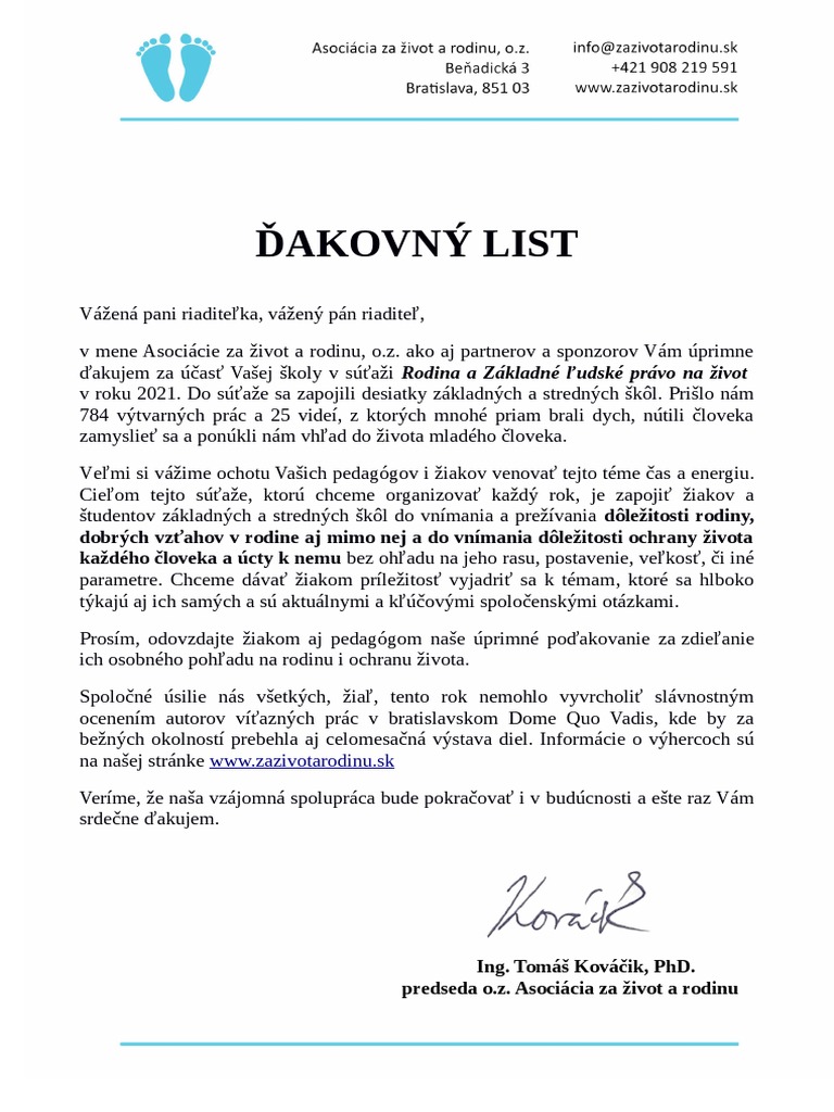 2021 Dakovny-List Riaditelom | PDF
