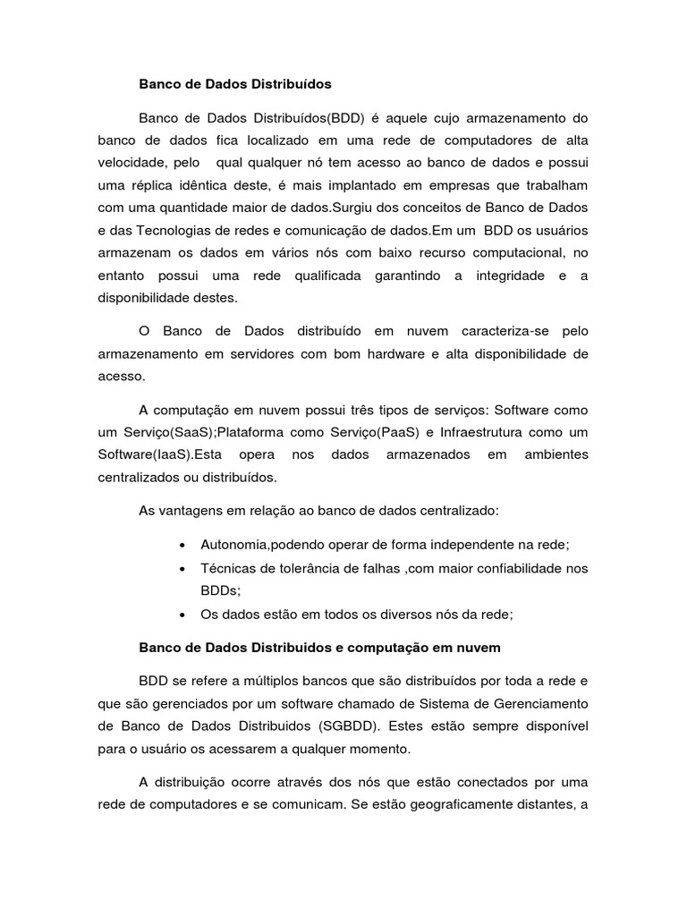 Banco de Dados Distribuidos | PDF | Rede de computadores | Computação ... Banco de Dados Distribuidos | PDF | Rede de computadores | Computação ...