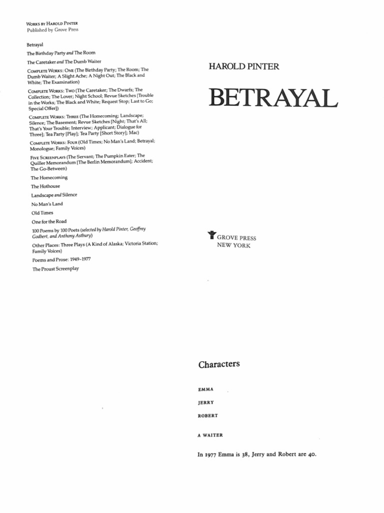 Pinter, Harold - Betrayal | PDF