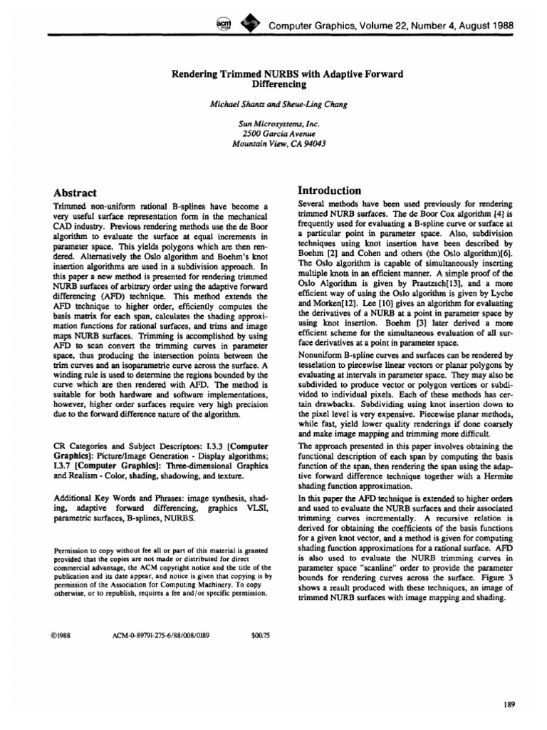1988 - Rendering Trimmed NURBS With Adaptive Forward Differencing | PDF | Rendering (Computer ...