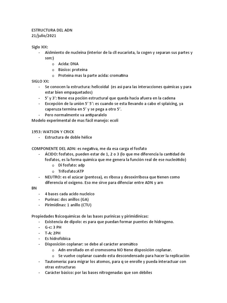 Estructura Del Adn | PDF | Adn | Rna