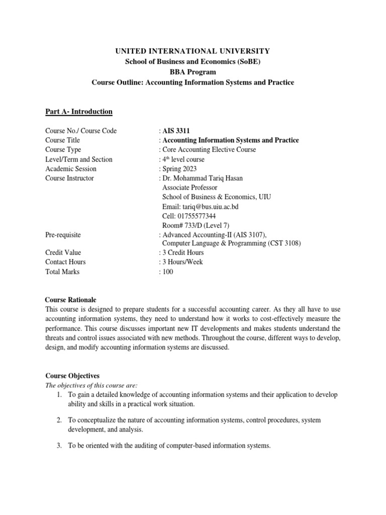 Accounting Information Systems Course Outline | PDF | Information ...
