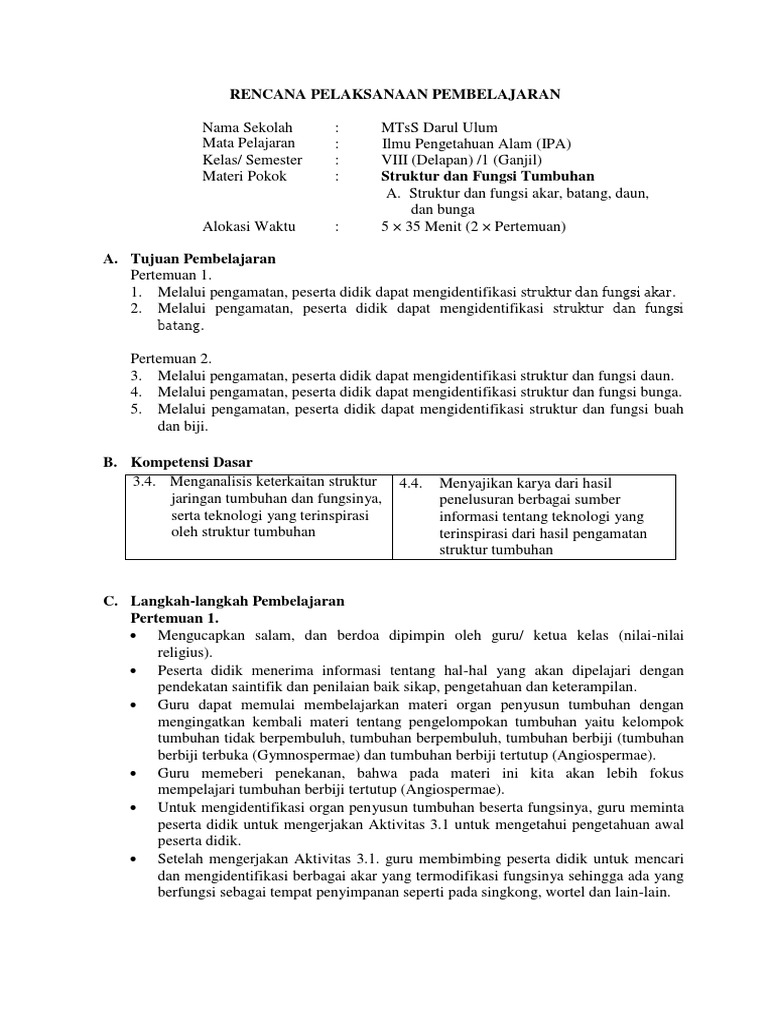 RPP Struktur Tumbuhan | PDF | Karier & Perkembangan | Sains & Matematika