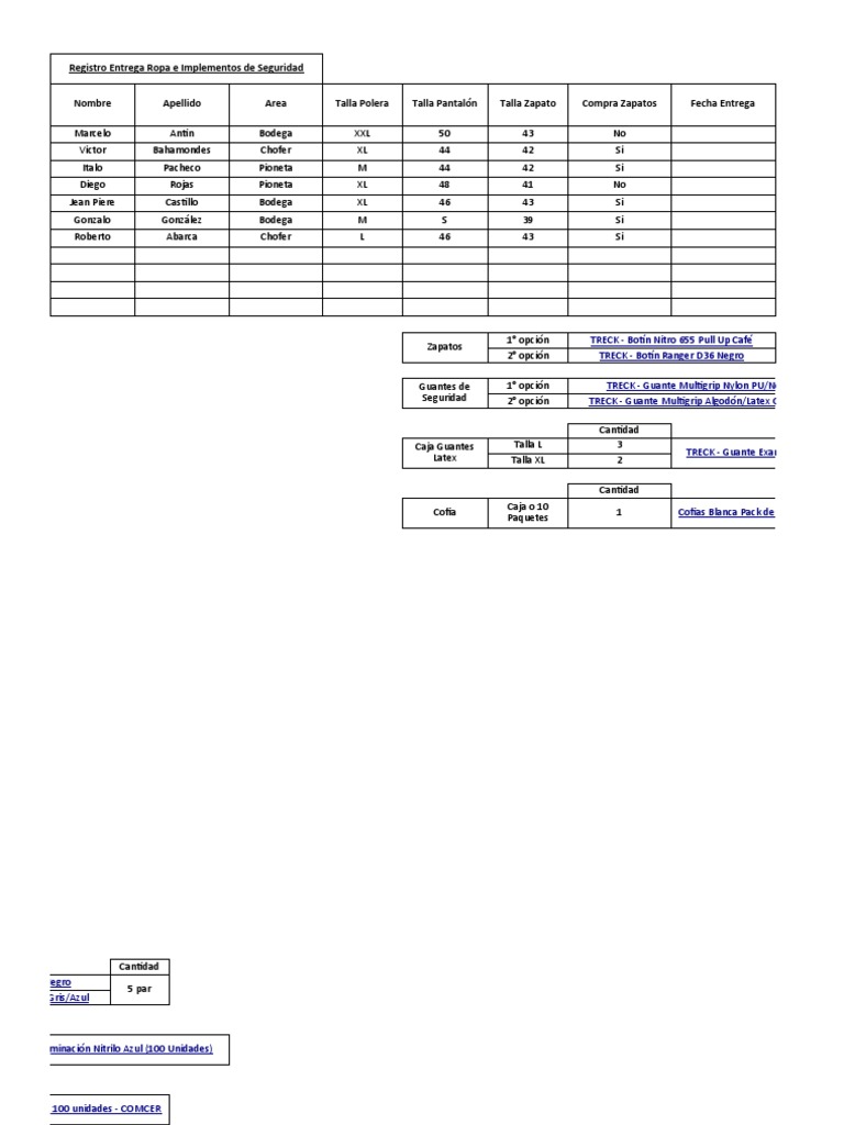 Registro Entrega Ropa y EPP | PDF