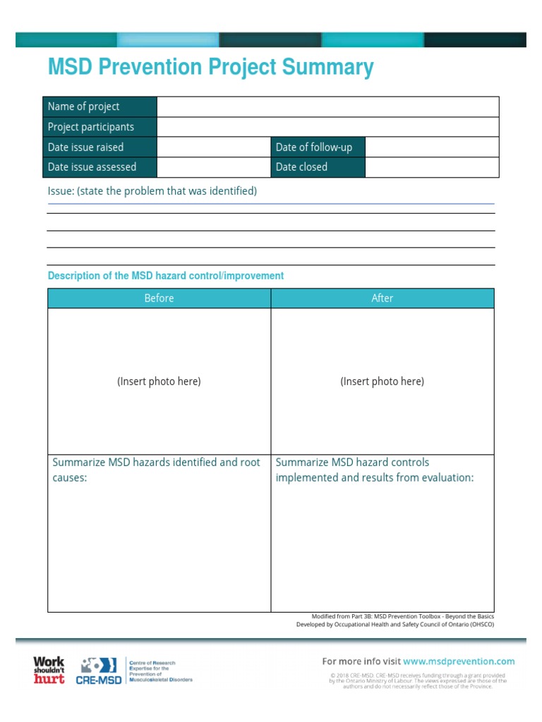 MSD Prevention Project Summary PDF | PDF MSD Prevention Project Summary PDF | PDF