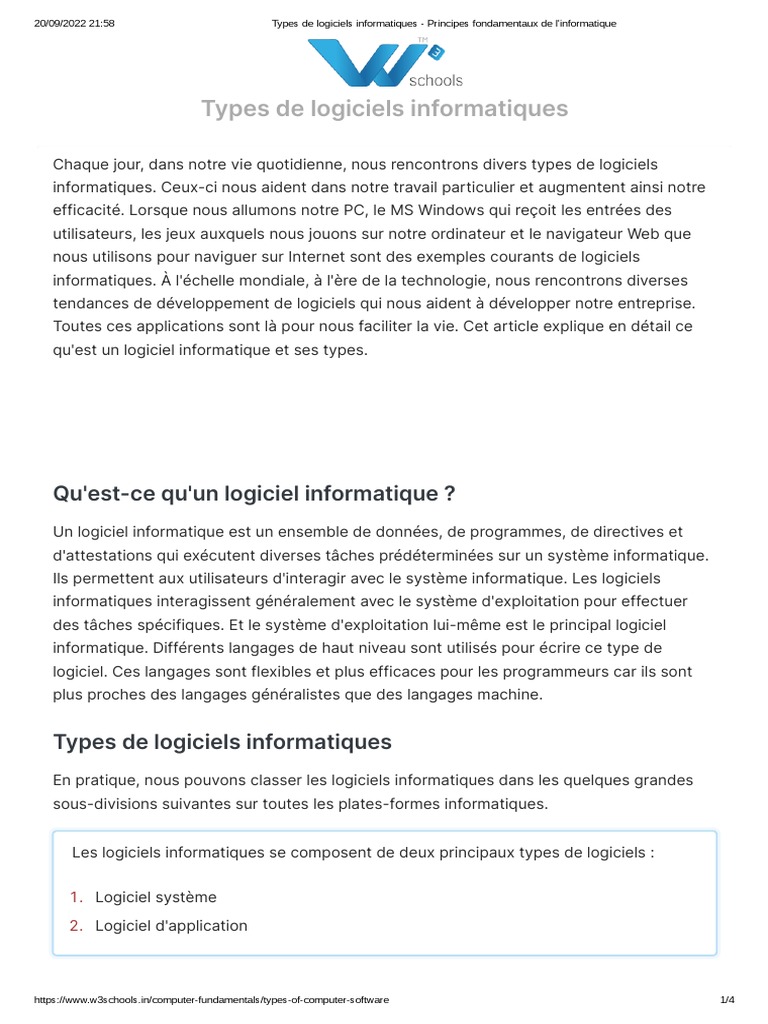 Types de Logiciels Informatiques - Principes Fondamentaux de L ...