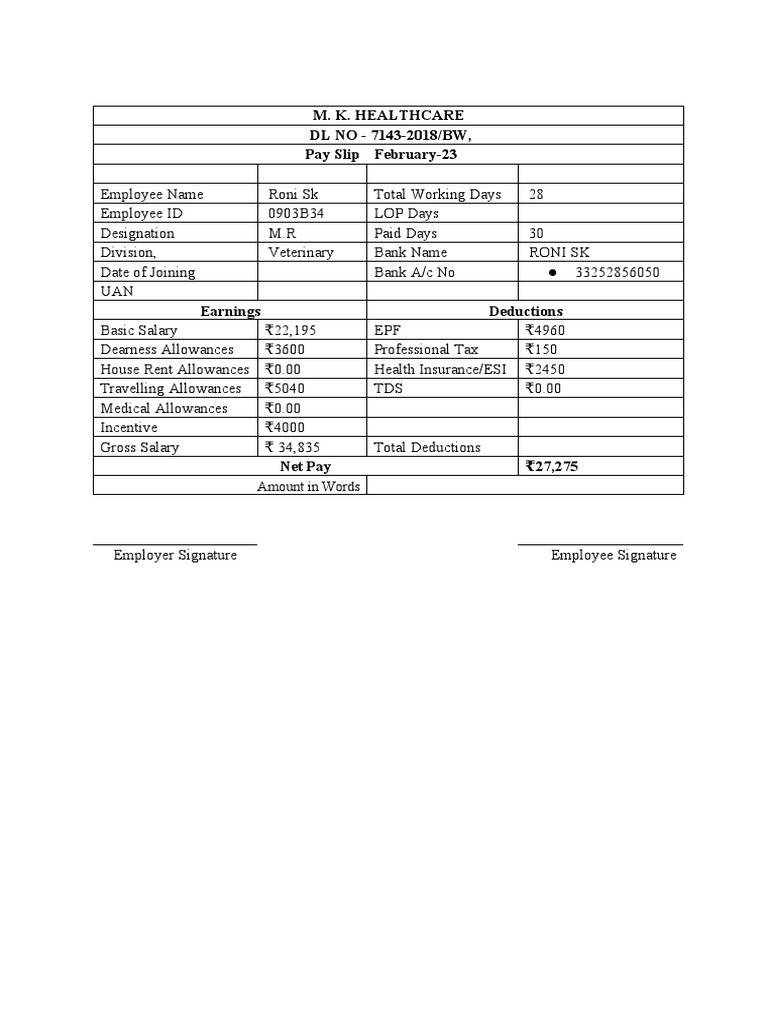 February 2023 Salary Slip for M.R. | PDF