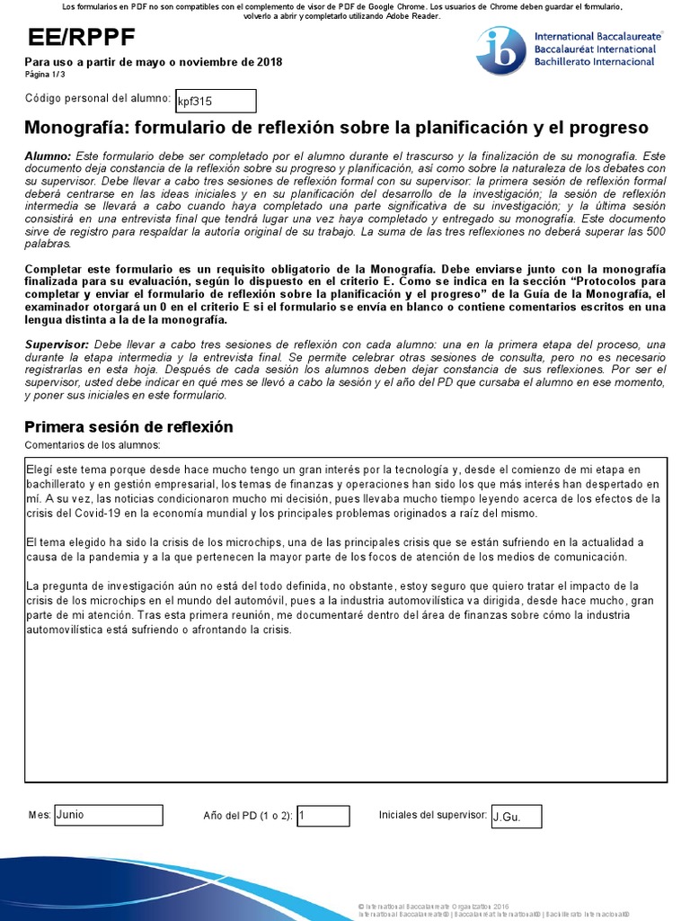 Formulario Reflexión Monografía PDF | PDF