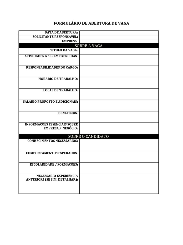 Formulário de Abertura de Vaga | PDF
