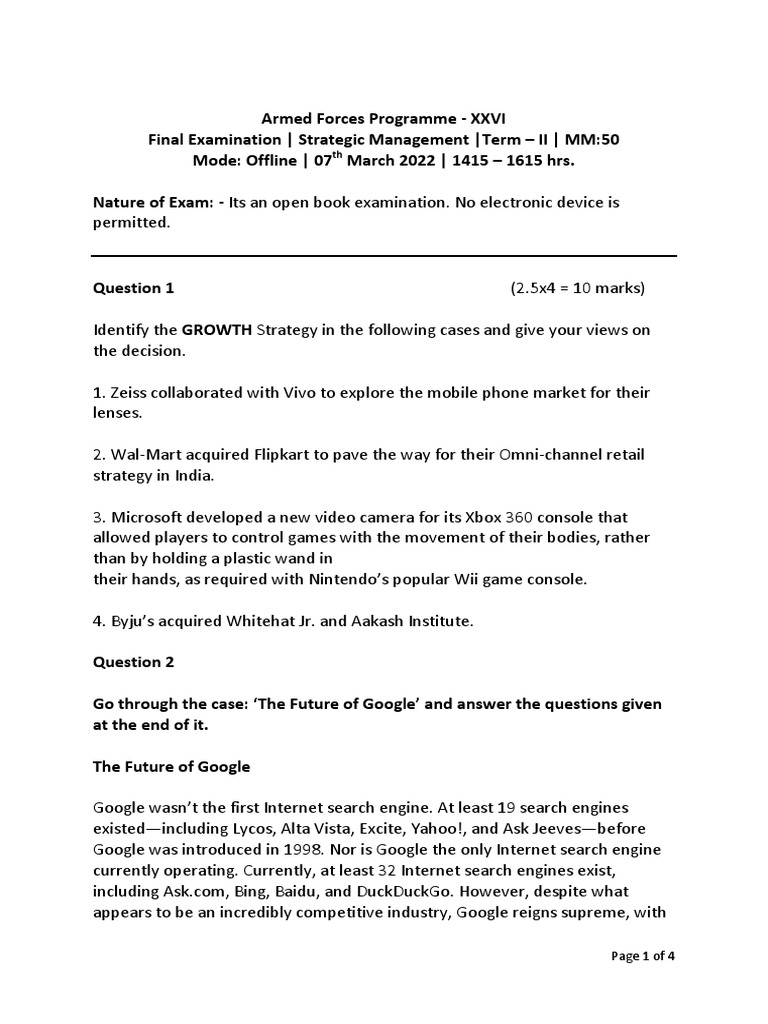 Question Paper - Strategic Management - AFP 26 | PDF