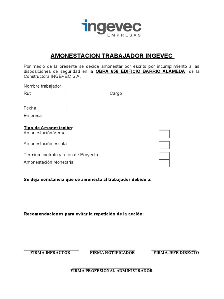 Formato De Amonestaciones Para Empleados