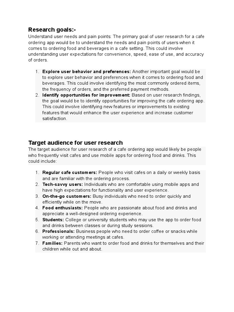 Cafe Project - Research | PDF | Coffeehouse | Usability