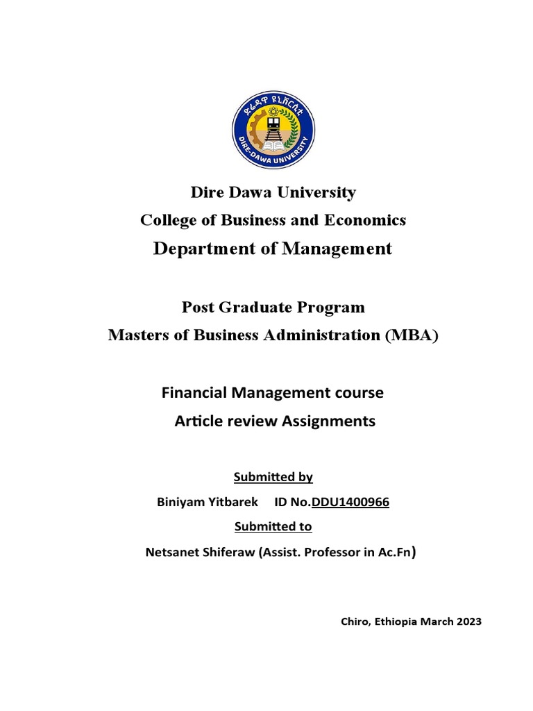 Biniyam Yitbarek Article Review On Financial Analysis | PDF | Financial Statement | Balance Sheet
