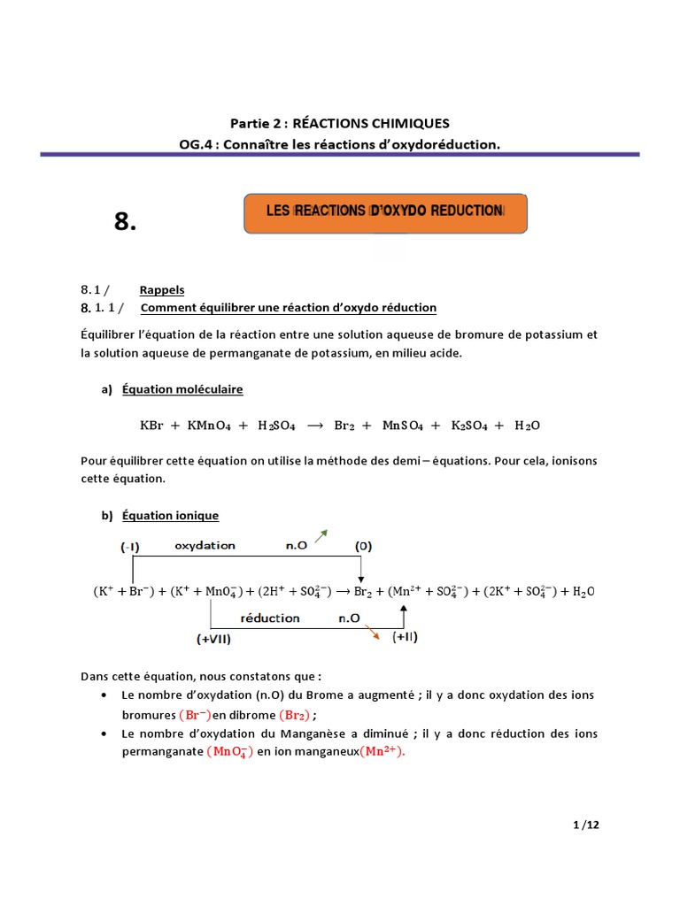 8.les Reactions D' Oxydo Reduction | PDF