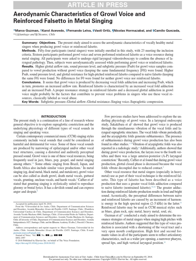 Aerodynamic Characteristics of Growl Voice | PDF | Human Voice | Singing