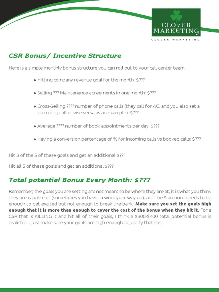 CSR Bonus Incentive Structure | PDF | Career & Growth | Business
