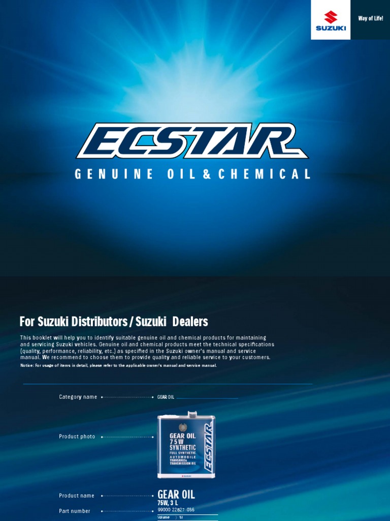 Suzuki ECSTAR Oil Product Guide | PDF | Motor Oil | Mechanical Engineering
