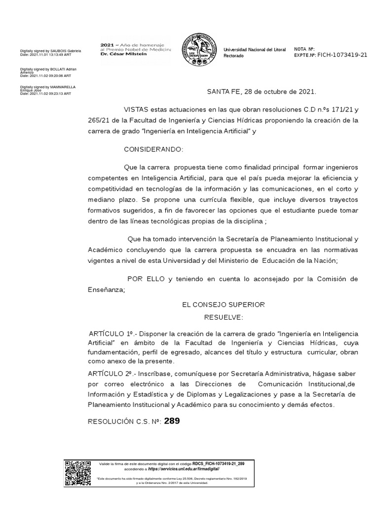 Res C S N289-FICH-1073419-21 PDF | PDF | Inteligencia artificial ...