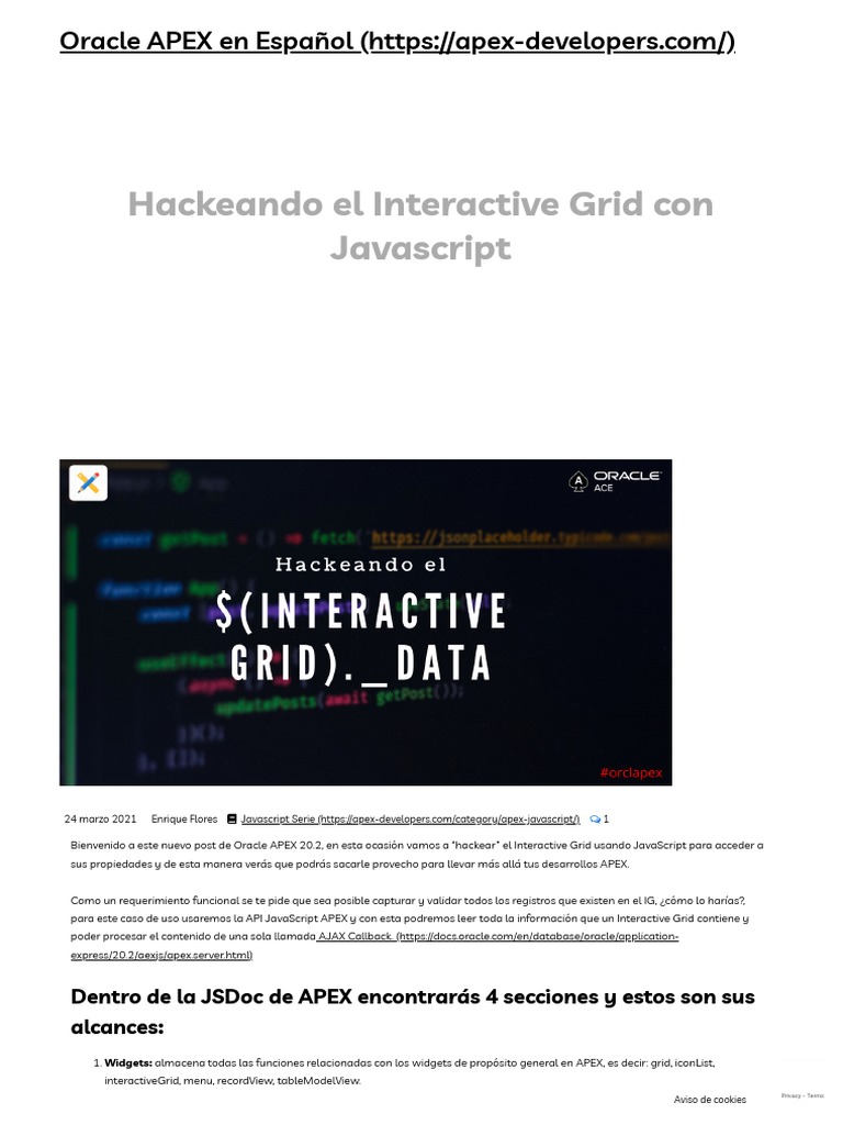Hackeando El Interactive Grid Con Javascript - Oracle APEX en Español | PDF | Script Java ...
