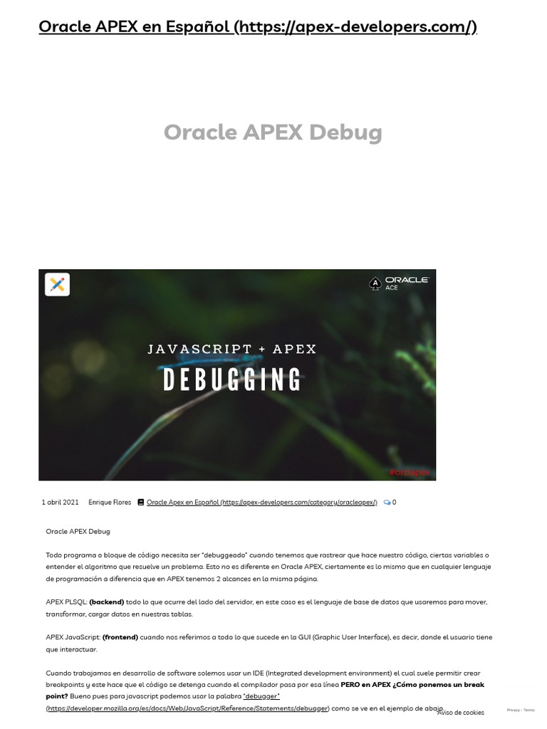 Oracle APEX Debug - Oracle APEX en Español | PDF | Cookie HTTP | Script Java