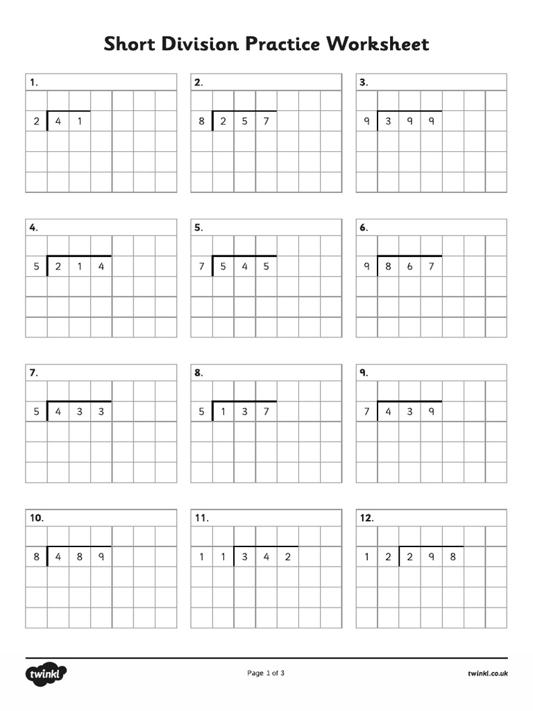 T2 M 1462 Short Division Practice Worksheet | PDF T2 M 1462 Short Division Practice Worksheet | PDF