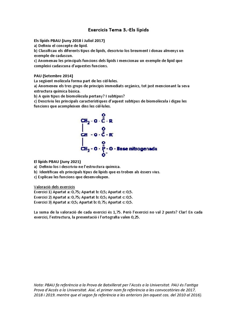 Exercicis Tema 3.-Els Lípids | PDF
