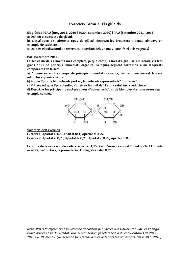 Exercicis Tema 2.-Els Glúcids | PDF