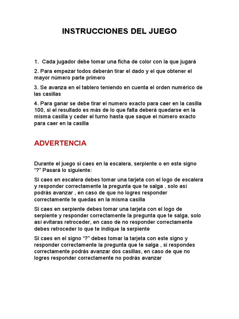 Instrucciones Del Juego | PDF