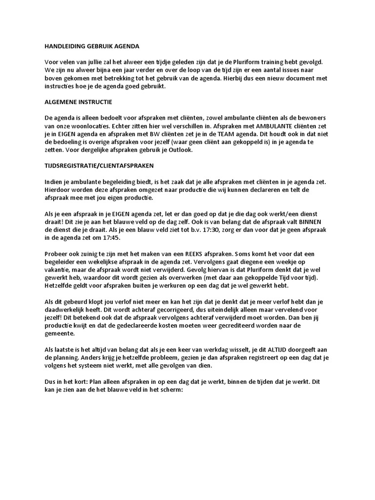 Handleiding Gebruik Agenda Pluriform | PDF