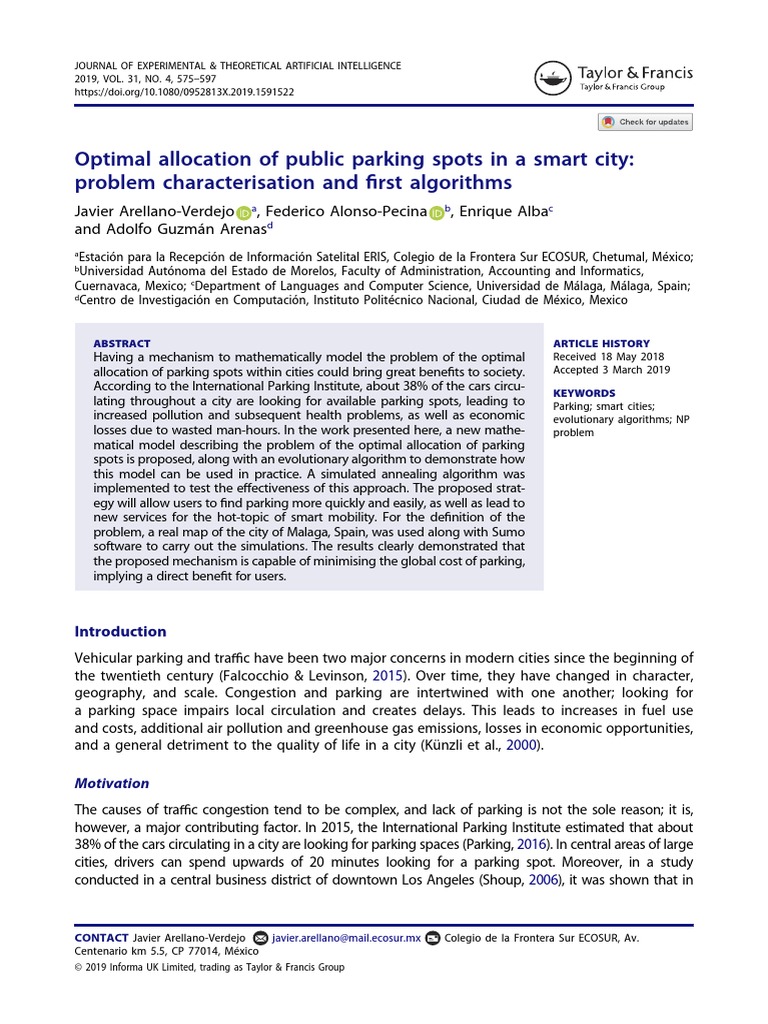 Optimal Allocation of Public Parking Spots in A Smart City - Problem Characterisation and First ...