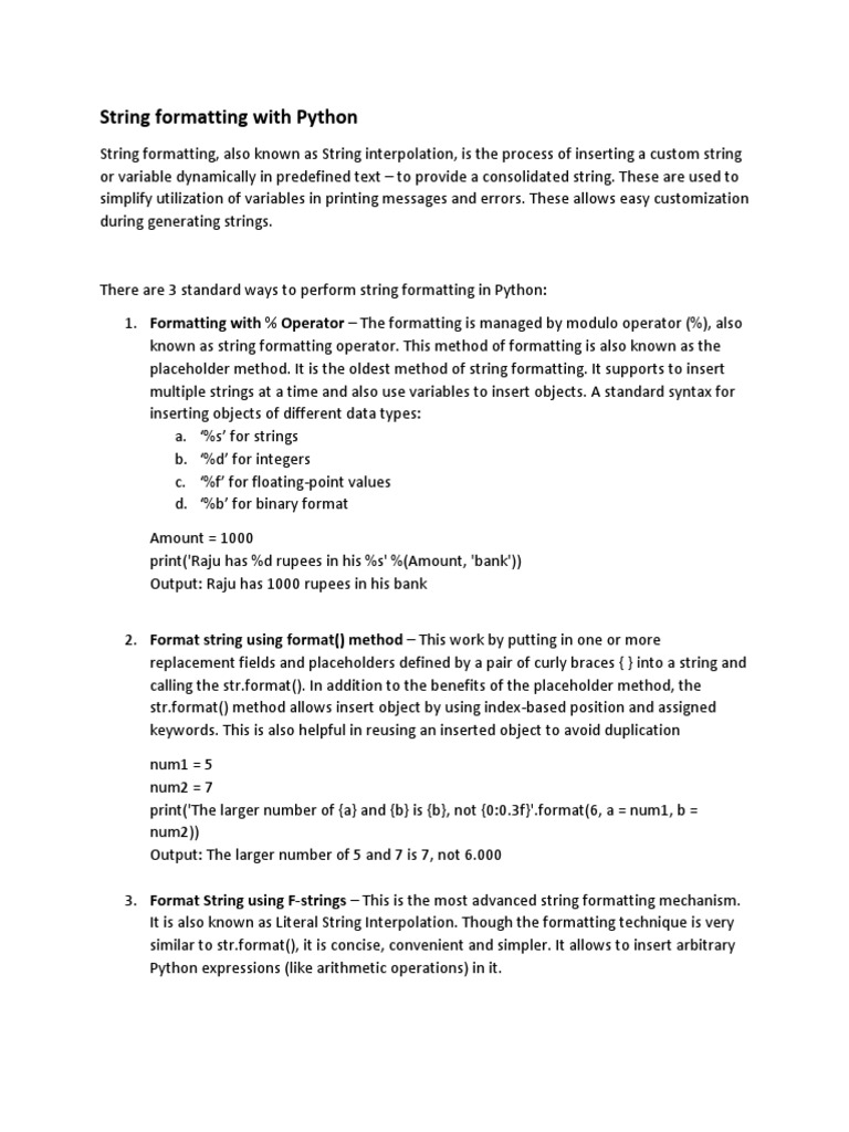 Python String Formatting Techniques | PDF | String (Computer Science) | Software Development