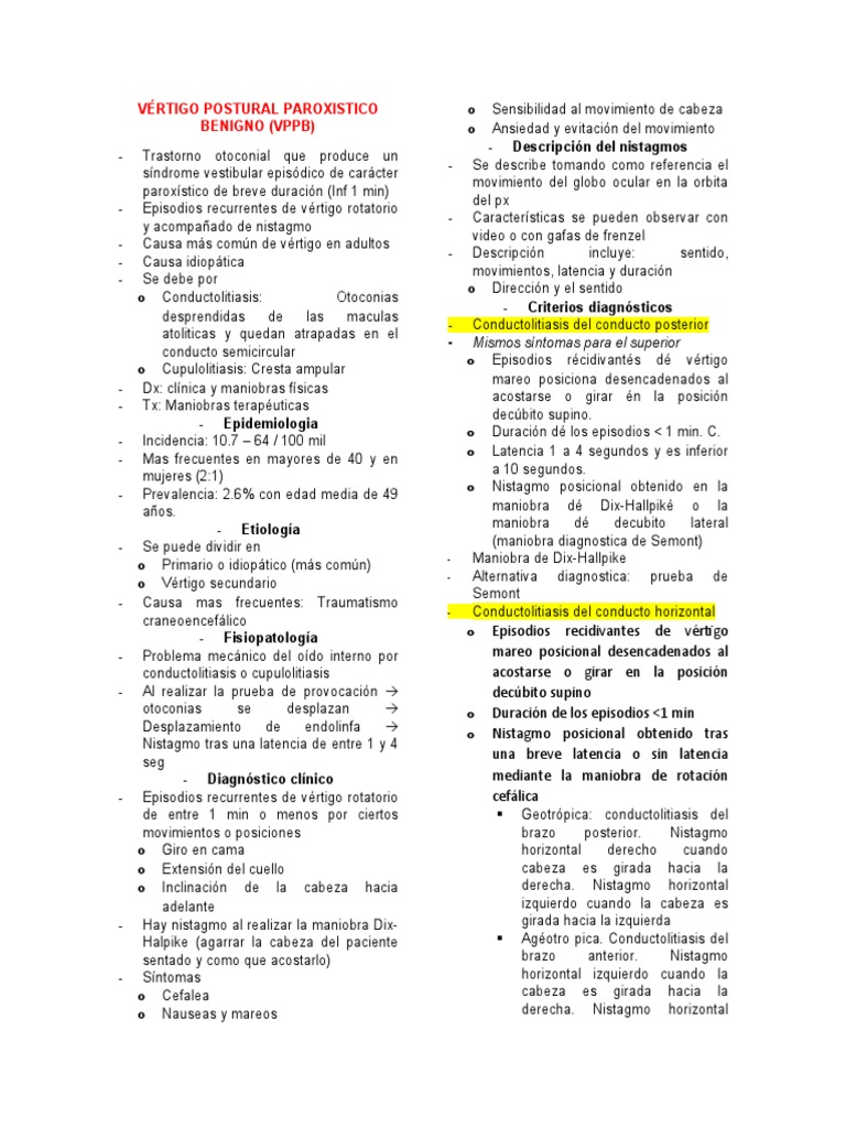 Vértigo Postural Paroxistico Benigno | PDF | Vértigo | Enfermedades y ...