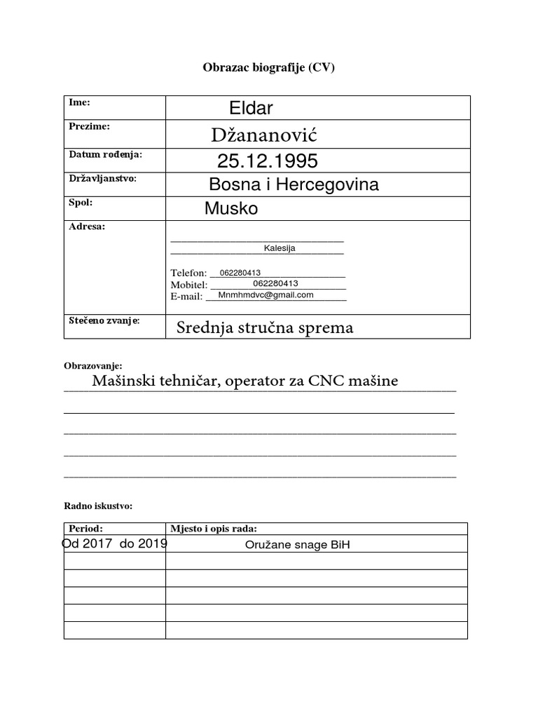 0 - 1572625057919 - 0 - Obrazac-Biografije-Cv (1) - 3 PDF | PDF
