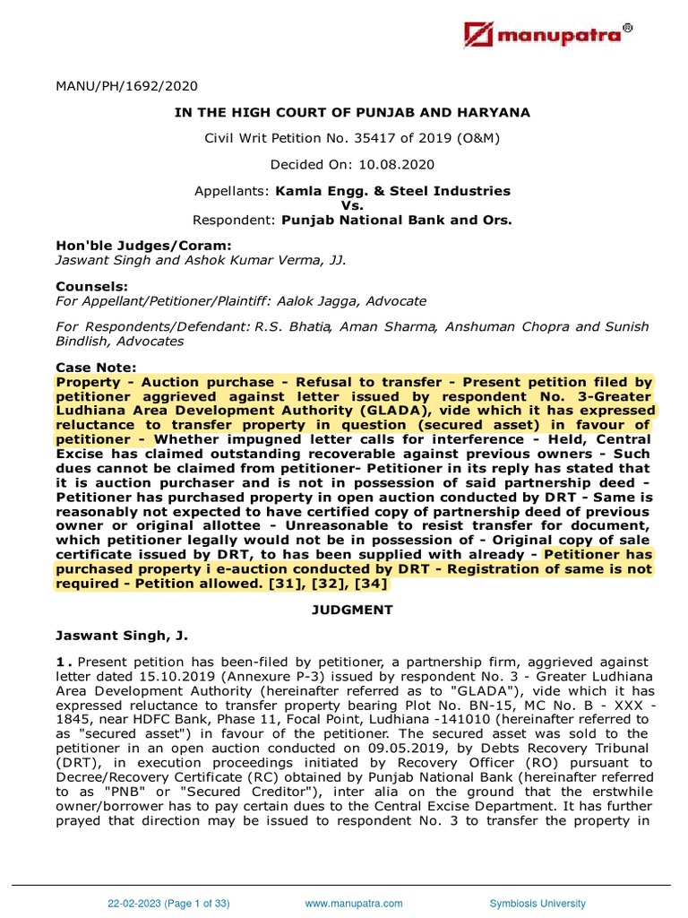 Kamla Engg and Steel Industries Vs Punjab NationalPH2020100221160701236COM616350 | PDF ...