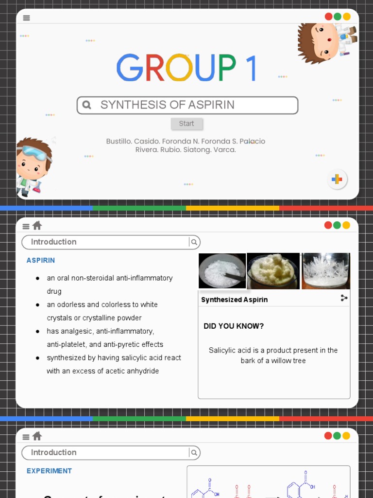 Group 1 - Synthesis of Aspirin | PDF | Ester | Stoichiometry