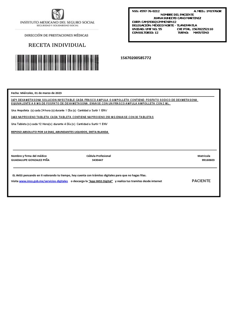 Receta IMSS Editable | PDF
