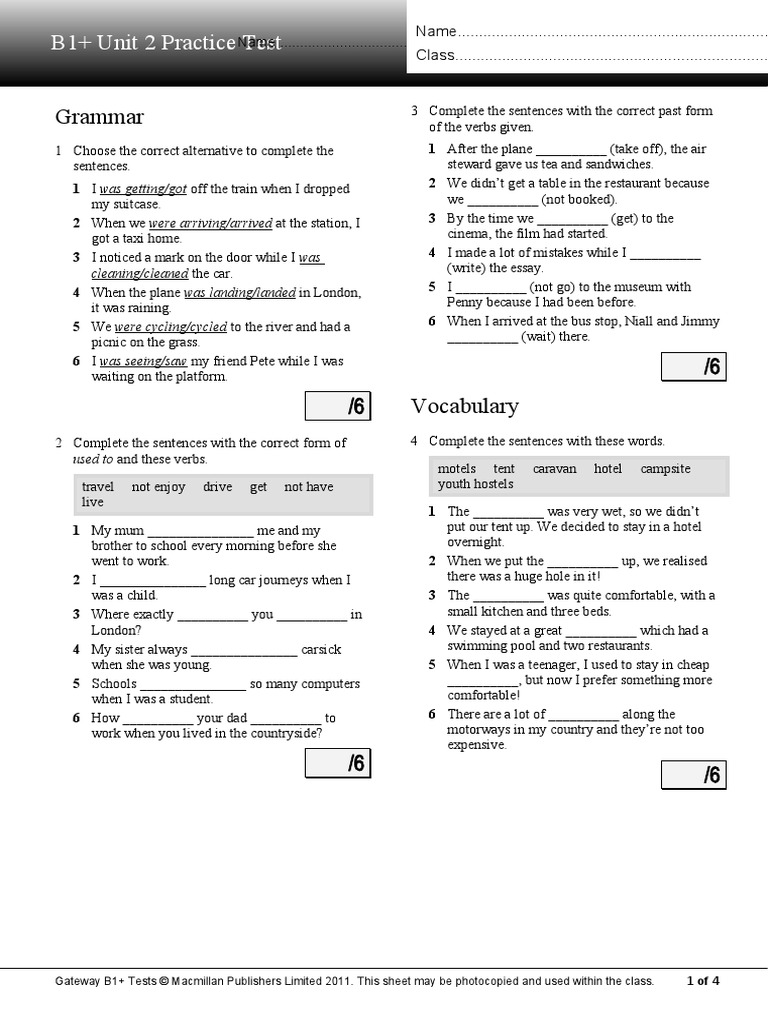 Gateway b1 Test 2a | PDF